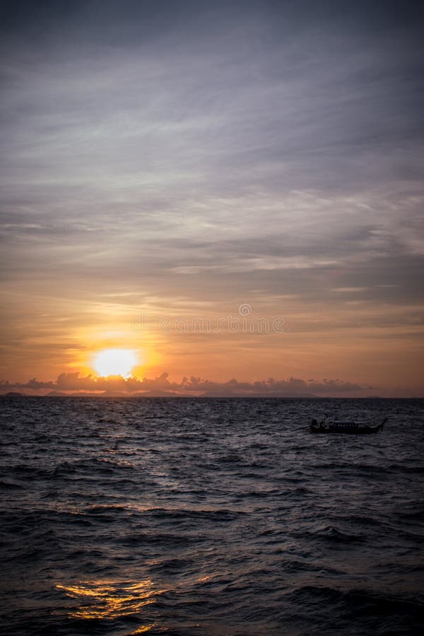 Boat in Sunset Close To Ko Phi Phi. Stock Photo - Image of ocean, sunset: 91519614