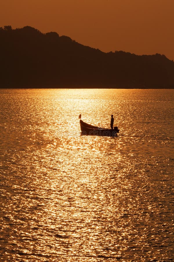 Boat sunset goa india stock image. Image of summer, asia - 74915423