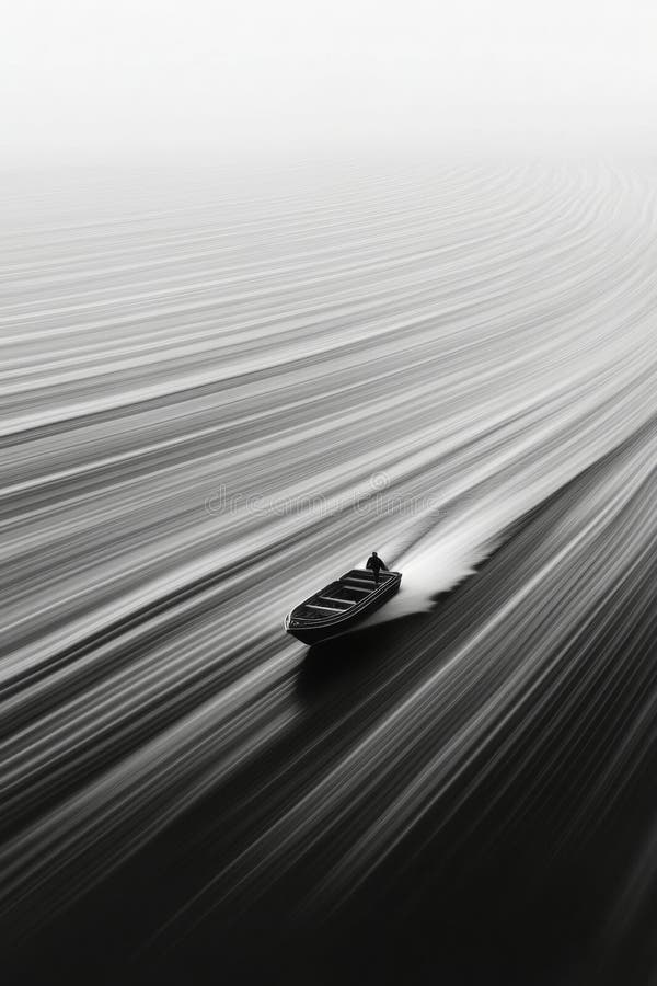 A Boat Swiftly Moves Across the Ocean, Leaving a Trail of Dynamic ...