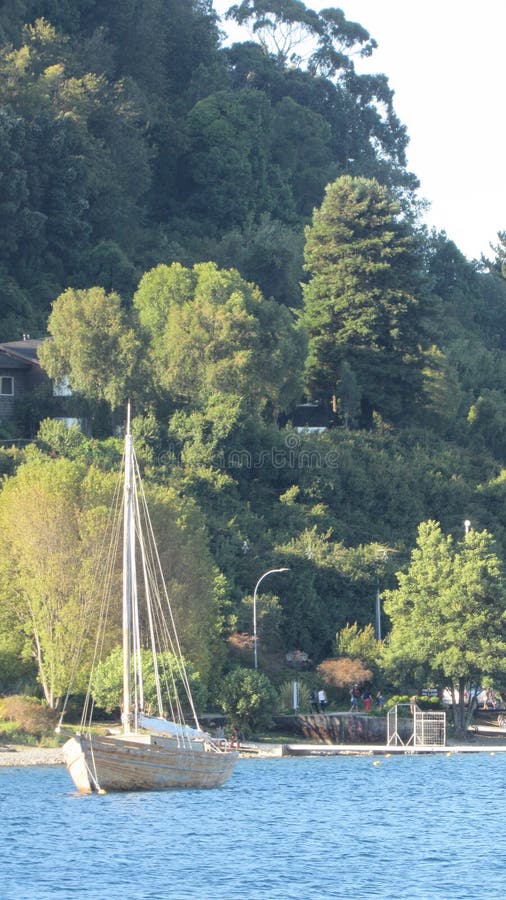 Boat of Tourism Sailing in a Lake in Chile Stock Photo - Image of chile ...