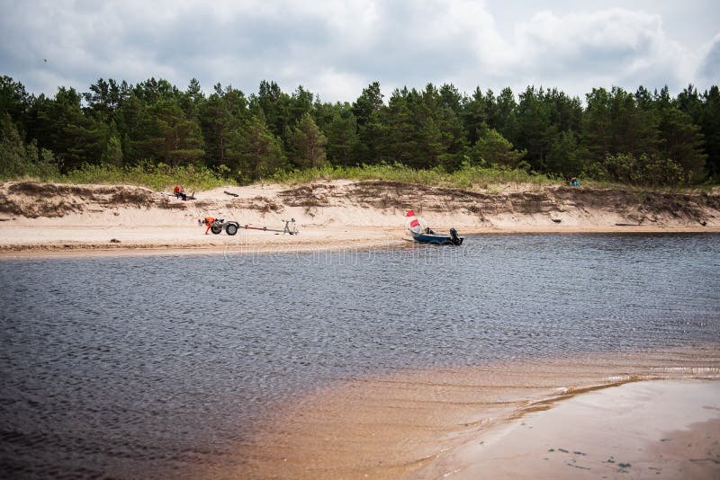 Boat and Trailer by the River Irbe Stock Image - Image of vacation ...