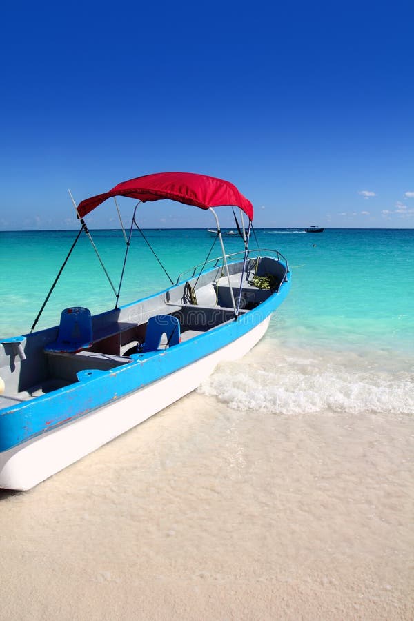 Boat Tropical Beach Caribbean Turquoise Sea Stock Photo - Image of ...