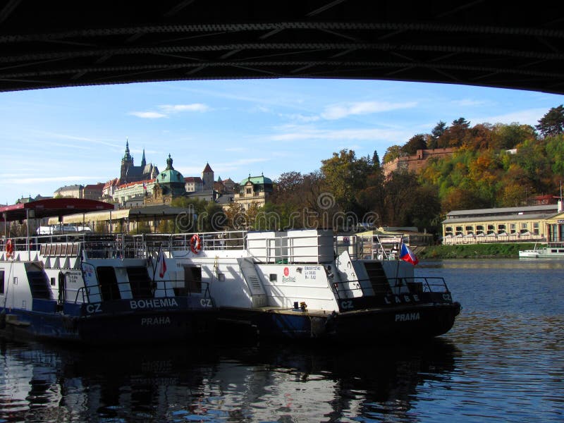 Boat under bridge editorial stock photo. Image of czech - 86013903