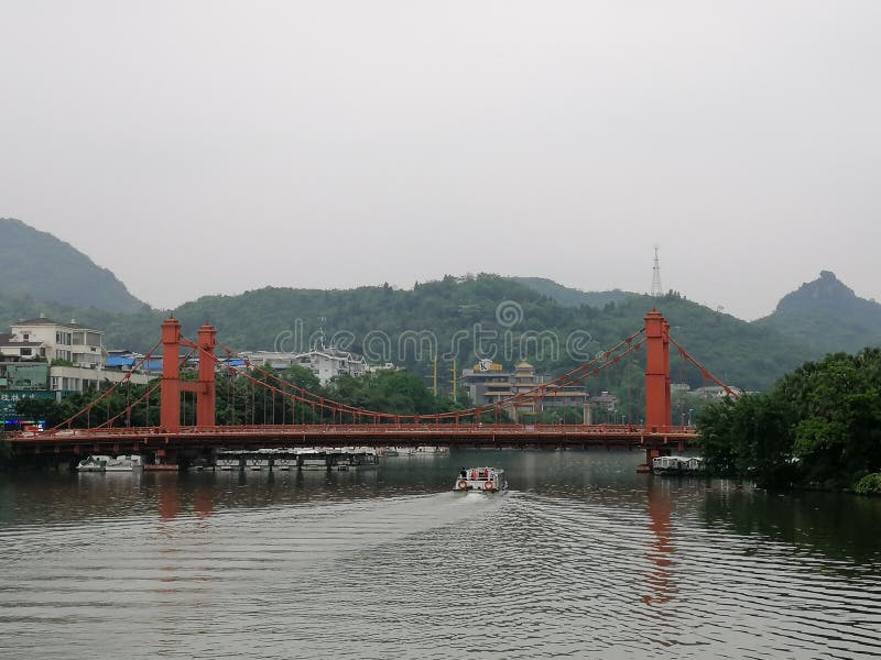 Boat Under the Brigde stock photo. Image of river, china - 177870278