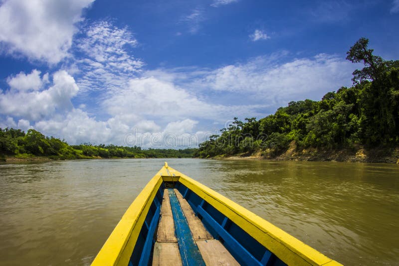Boat on Usumacinta river stock image. Image of biosphere - 59942591