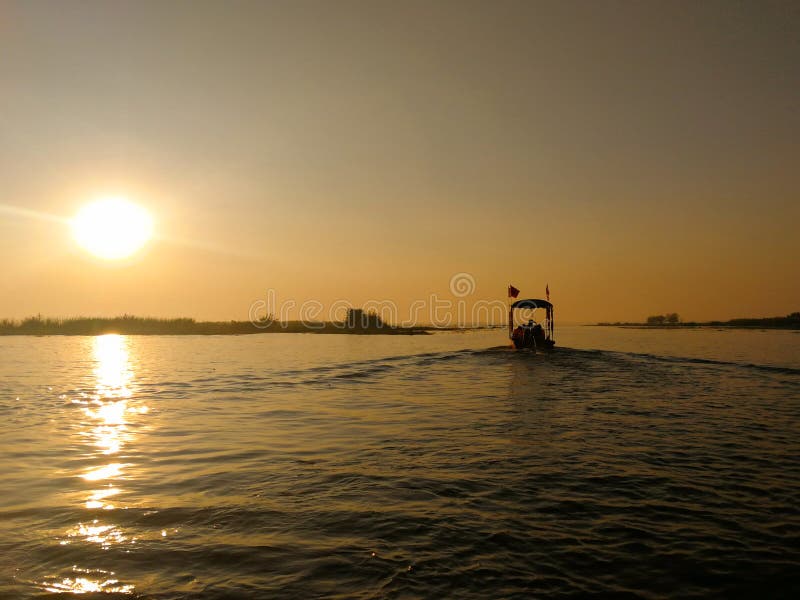 Boat view sun rise river stock image. Image of summer - 109432191