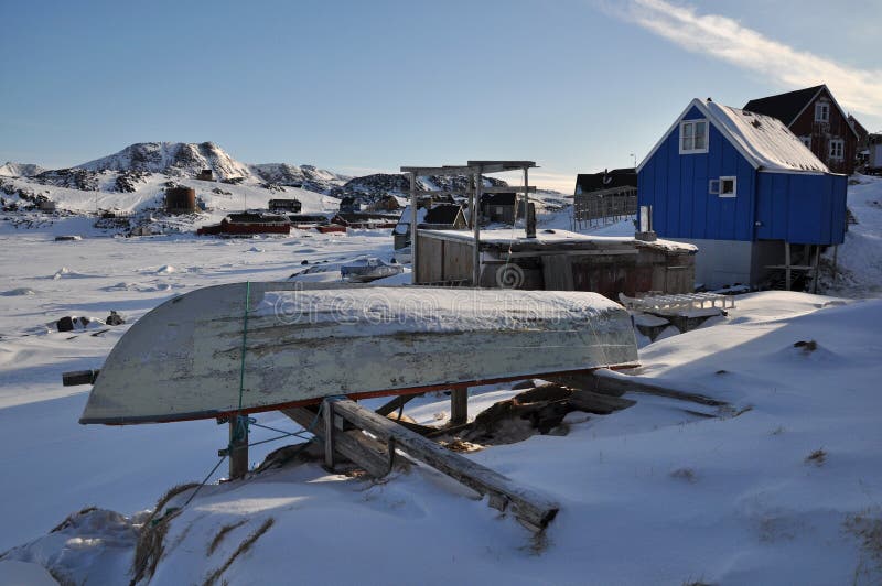 Remote Village in Winter, Greenland Stock Photo - Image of frost ...