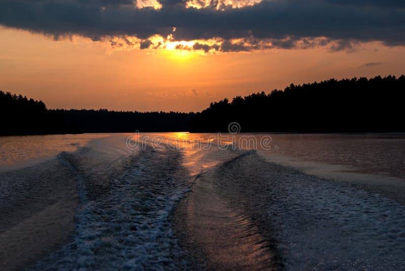 Boat wake view from above stock image. Image of lake - 55424873