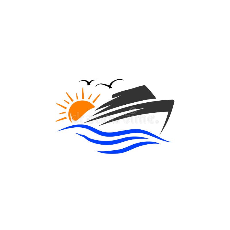 Boat in the Water Logo Icon with Sun and Birds Stock Vector ...