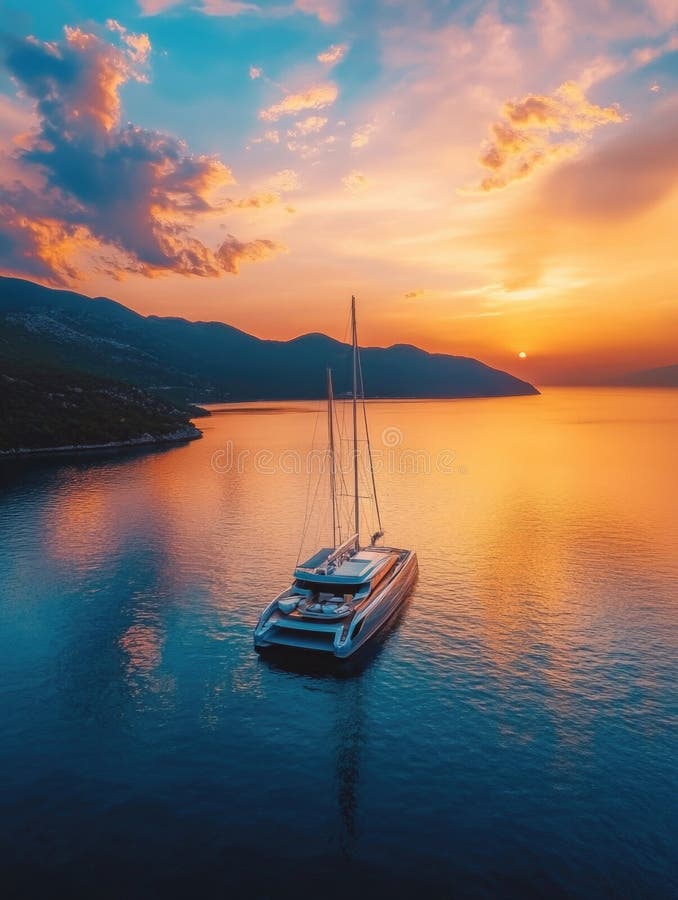 Boat on water at sunset stock photo. Image of water - 377618038