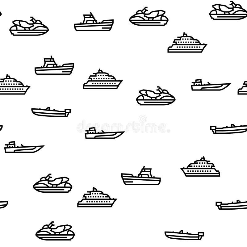 Boat Water Transportation Types Vector Seamless Pattern Stock Vector ...