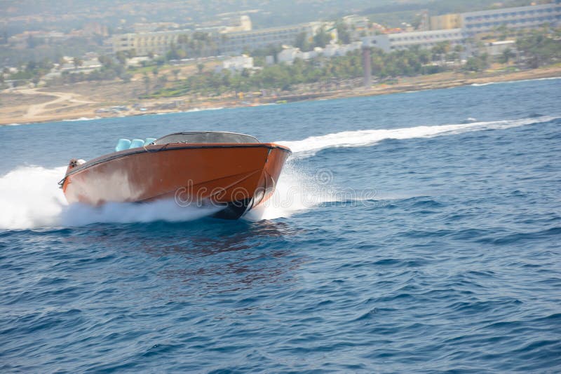The Boat on Waves Carries Out Turn at Great Speed Stock Photo - Image ...
