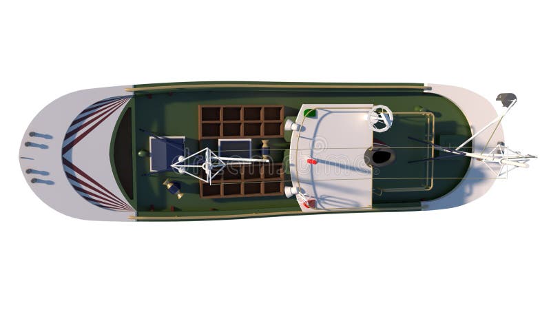 Fishing Boat 1- Top View White Background 3D Rendering Ilustracion 3D ...