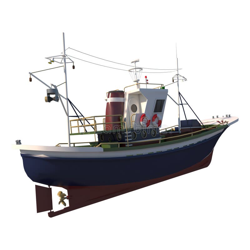 Fishing Boat 1- Perspective F View White Background Alpha Png 3D ...