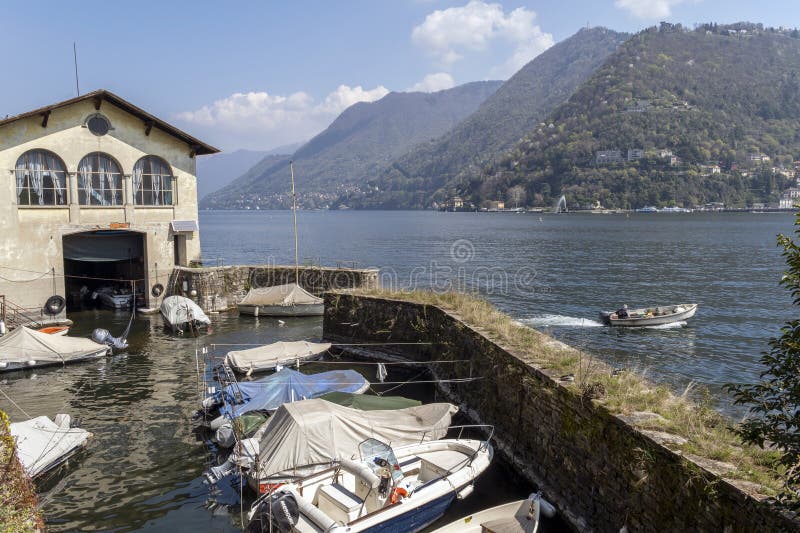 A Boathouse Along the Shore of Lake Como Editorial Photography - Image ...