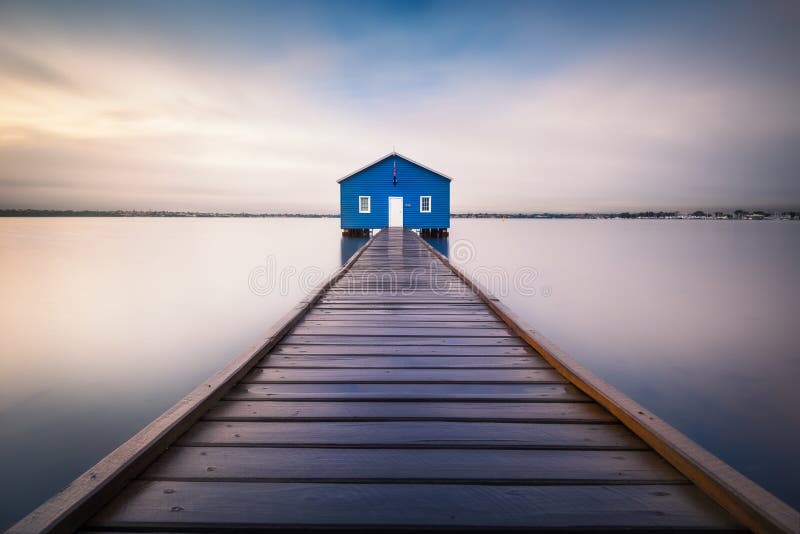 Blue Boathouse with Characteristic Architecture Stock Image - Image of ...