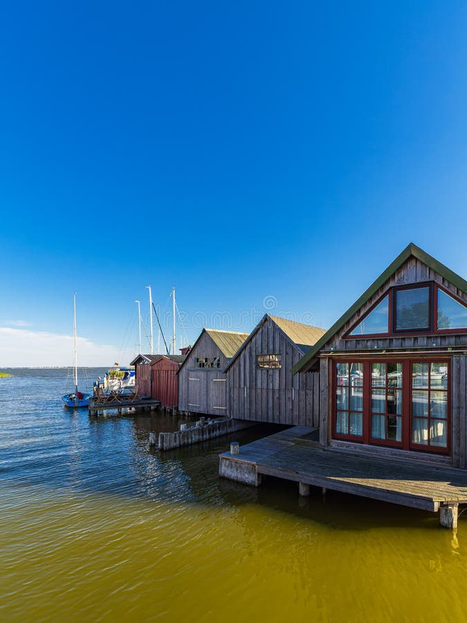 Boathouses in the Port of Ahrenshoop, Germany Stock Image - Image of ...