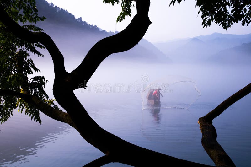 Boating and Fishing in the Lake Stock Image - Image of climate ...