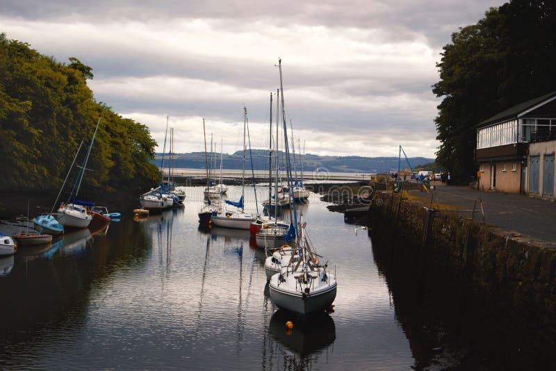 Boats at the Bay of Cramond, Edinburgh Stock Photo - Image of clouds ...