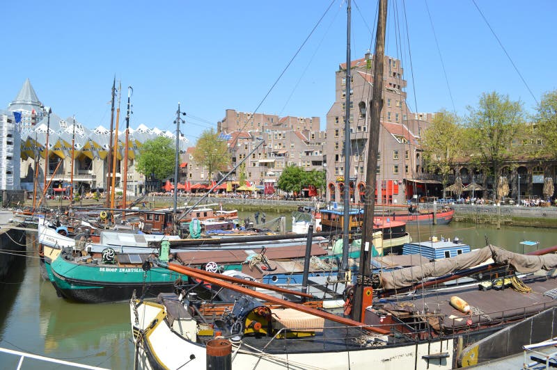 Boats on Canal in Rotterdam, Netherlands Stock Photo - Image of ...