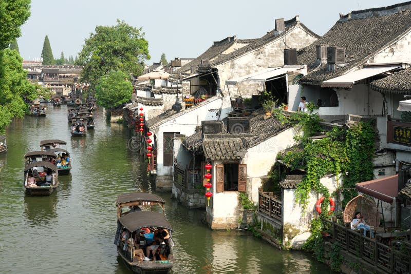 Boats on a Canal at Xitang, China Editorial Image - Image of pingtang ...