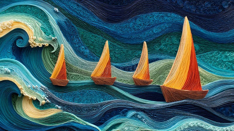 Boats on Dynamic Waves, Crafted with Colorful Paper Quilling Techniques ...