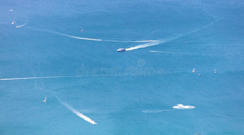 Boats Float in the Sea, Top View Stock Photo - Image of water, yacht ...