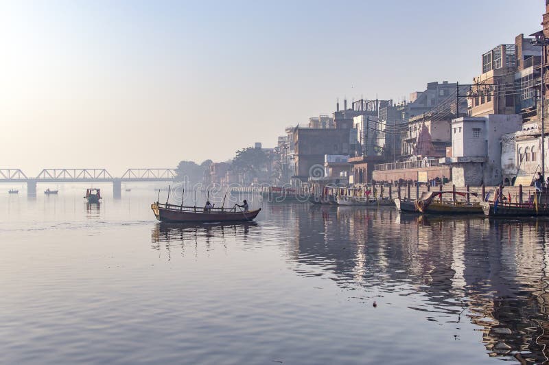 Boats at ghaat stock image. Image of sunset, rowing, river - 60725231