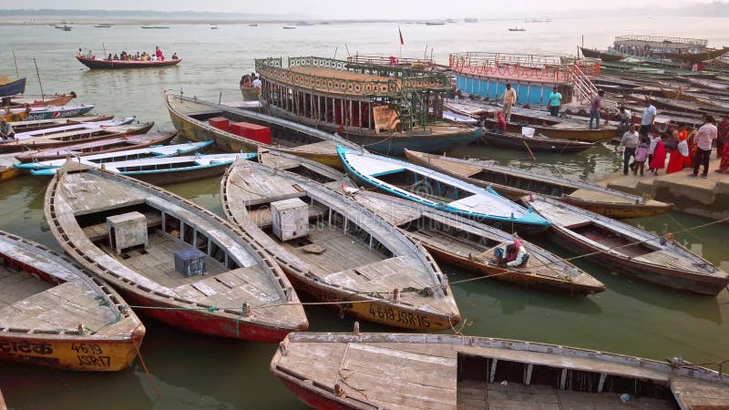 Boats on the Ghats of Varanasi. Stock Footage - Video of dirt, hinduism ...