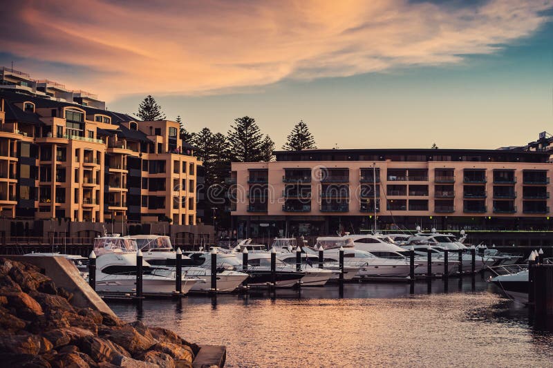 Boats in harbor at dusk stock photo. Image of sailboat - 54032200