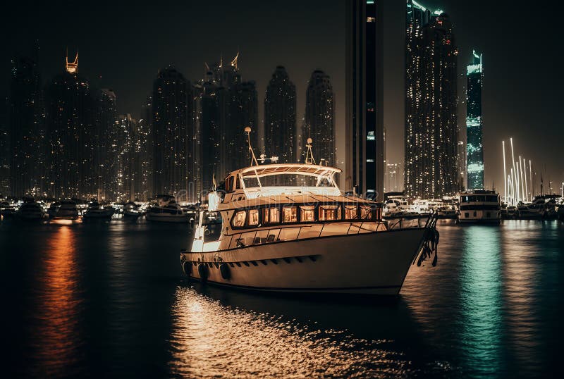 Boats in the Harbor at Night. Illustration Generative AI Stock ...