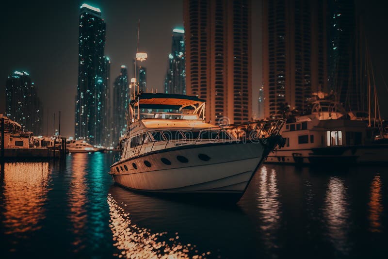 Boats in the Harbor at Night. Illustration Generative AI Stock ...