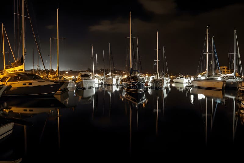 Boats in the Harbor at Night, Neural Network Generated Image Stock ...