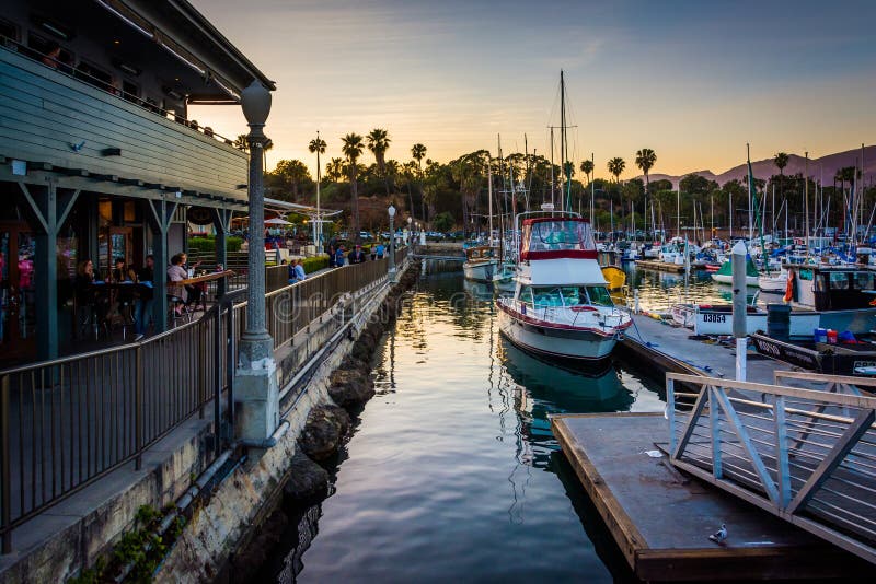 Boats in the Harbor at Sunset, in Santa Barbara, California. Editorial ...