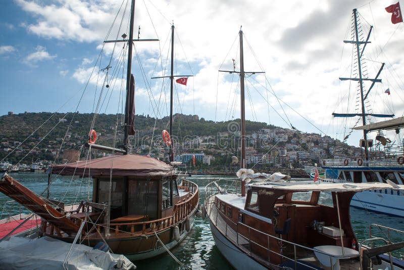 Boats in harbor in Turkey stock image. Image of ship - 179786617