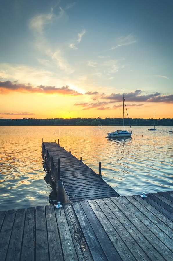 Boats in lake. stock photo. Image of bridge, water, landscape - 58997082