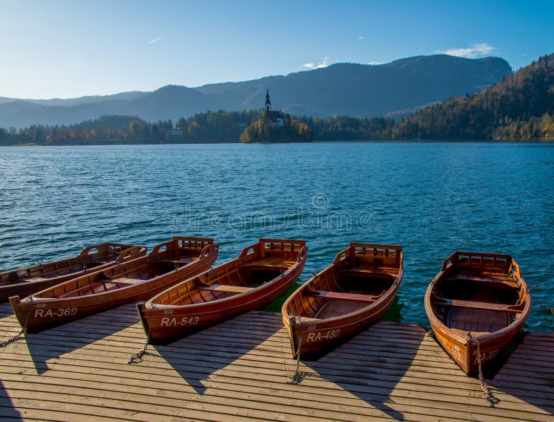 BLED ,SLOVENIA - NOVEMBER 11, 2017 -Traditional Pletna Boat on the Lake ...
