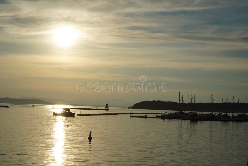 Boats on Lake Champlain in Burlington Vermont at Sunset Stock Image ...