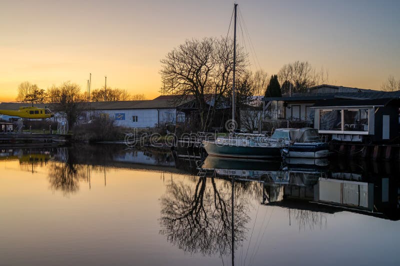Boats in the Marina of Varel during Sunset Editorial Photography ...