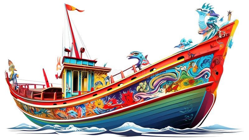 Traditional Thai Boat on the Beach Generate AI Stock Illustration ...