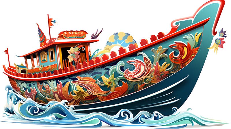 Traditional Thai Boat on the Beach Generate AI Stock Illustration ...
