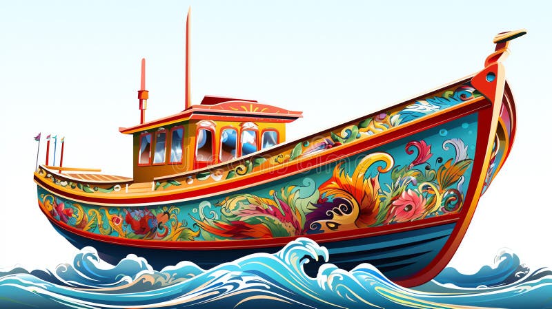 Traditional Thai Boat on the Beach Generate AI Stock Illustration ...