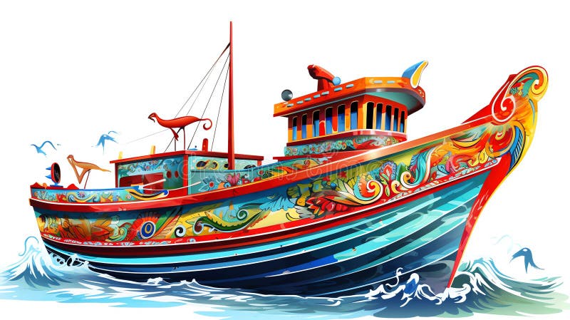 Traditional Thai Boat on the Beach Generate AI Stock Illustration ...
