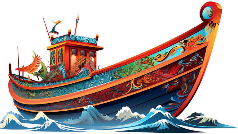 Traditional Thai Boat on the Beach Generate AI Stock Illustration ...
