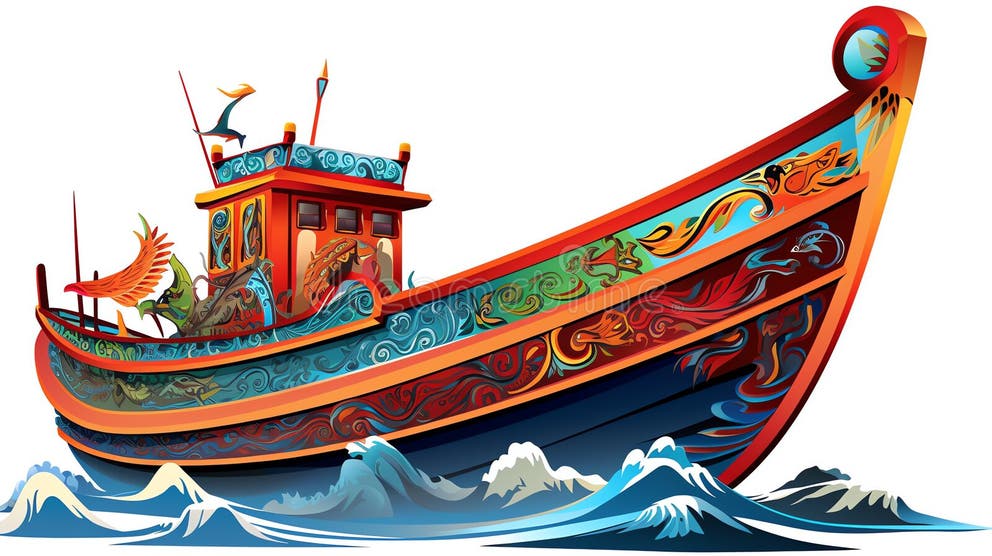 Traditional Thai Boat on the Beach Generate AI Stock Illustration ...