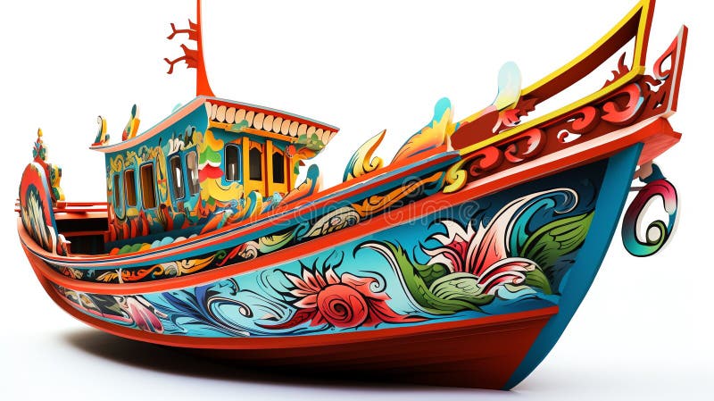 Traditional Thai Boat on the Beach Generate AI Stock Illustration ...