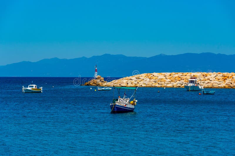 Boats Mooring Alongside Koroni Castle in Greece Stock Photo - Image of ...