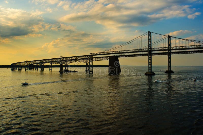 Boats Pass Chesapeake Bay Bridges Stock Image - Image of chesapeake ...