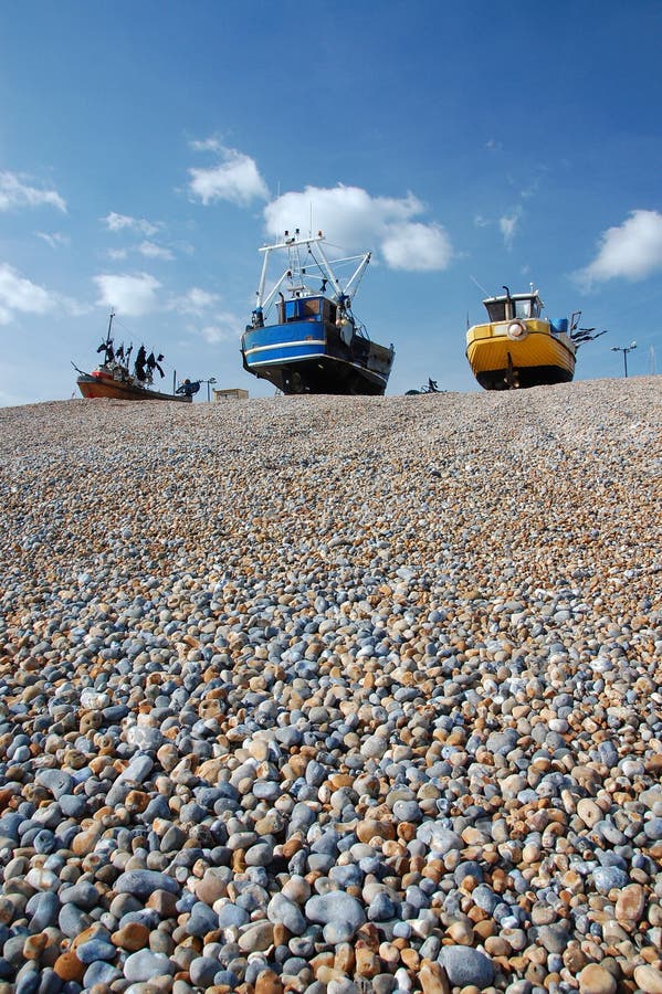 Boats on Pebble Beach, Hastings Stock Photo - Image of east, south ...