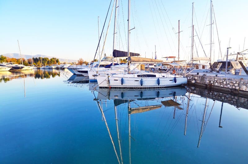 Boats Reflected on Sea Faliro Greece Stock Photo - Image of port, water ...